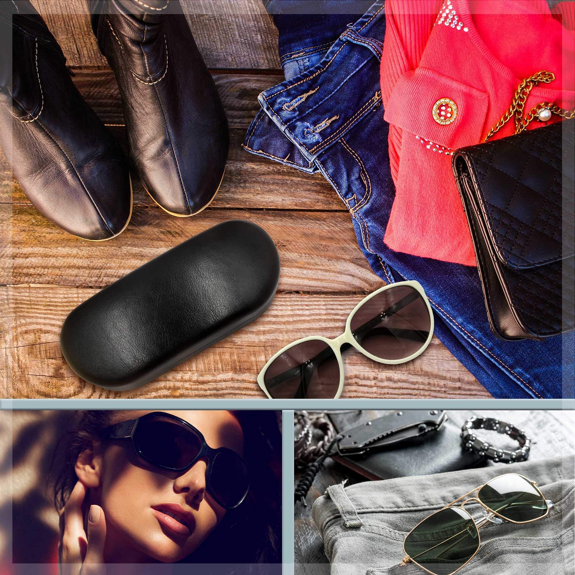 MyEyeglassCase - Large Sunglasses Case - Hard Glasses Case Holder w/Pouch & Cloth - Eyeglass Case Aviator Frames Men & Women