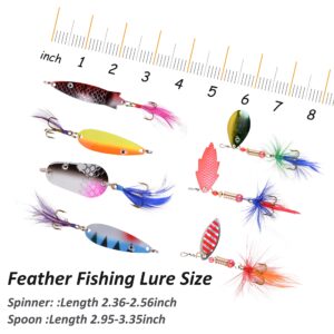 Fishing Lures Kit Rooster Bait Tail Lures Spinner Baits Trout Lures Spoon Lures Hard Metal Bait Crankbaits Spinner Lures Fishing Lures for Pike Bass Trout Salmon Crappie Walleye Fishing