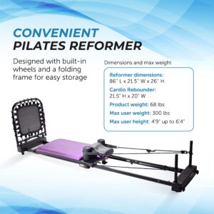 AeroPilates Reformer Plus 379 - Pilates Reformer Workout Machine for Home Gym - Cardio Fitness Rebounder - Up to 300 lbs Weight Capacity