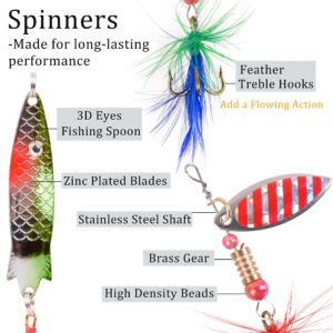 Fishing Lures Kit Rooster Bait Tail Lures Spinner Baits Trout Lures Spoon Lures Hard Metal Bait Crankbaits Spinner Lures Fishing Lures for Pike Bass Trout Salmon Crappie Walleye Fishing