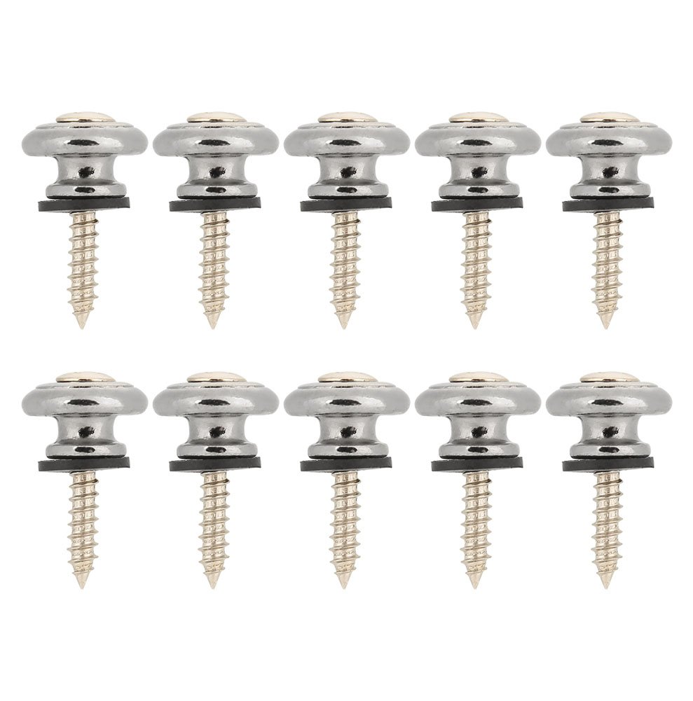 Tbest 10Pcs Mushrooms Head Guitar Strap Buttons Strap Locks Metal End Pin with Screw for Ukulele Electric Bass Silver, Black, Gold(Silver)