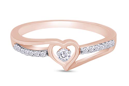 AFFY Round Cut Natural White Diamond Split Shank Heart Promise Bypass Engagement Ring In 14k Gold Over Sterling Silver (0.10 cttw, Color- I-J, Clarity- I2-I3) Gift For Her