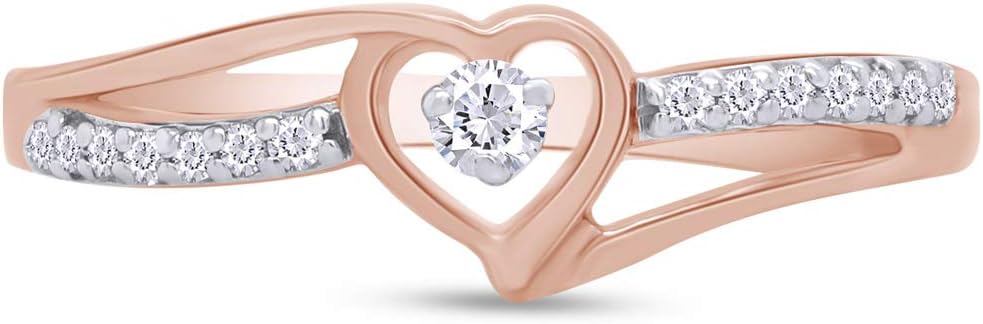 AFFY Round Cut Natural White Diamond Split Shank Heart Promise Bypass Engagement Ring In 14k Gold Over Sterling Silver (0.10 cttw, Color- I-J, Clarity- I2-I3) Gift For Her