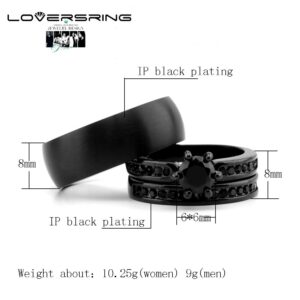 loversring couple ring bridal sets his hers women 18k black gold plated cz men titanium wedding ring band set