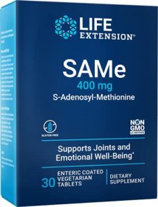 life extension same 400 mg enteric-coated s-adenosyl-methionine mood support, liver health & healthy joint function support supplement - non-gmo, gluten free - 30 enteric-coated vegetarian tablets