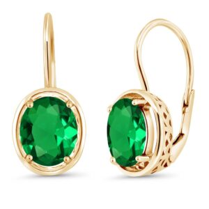 gem stone king 18k yellow gold plated silver green simulated emerald earrings for women | 3.00 cttw | oval 9x7mm