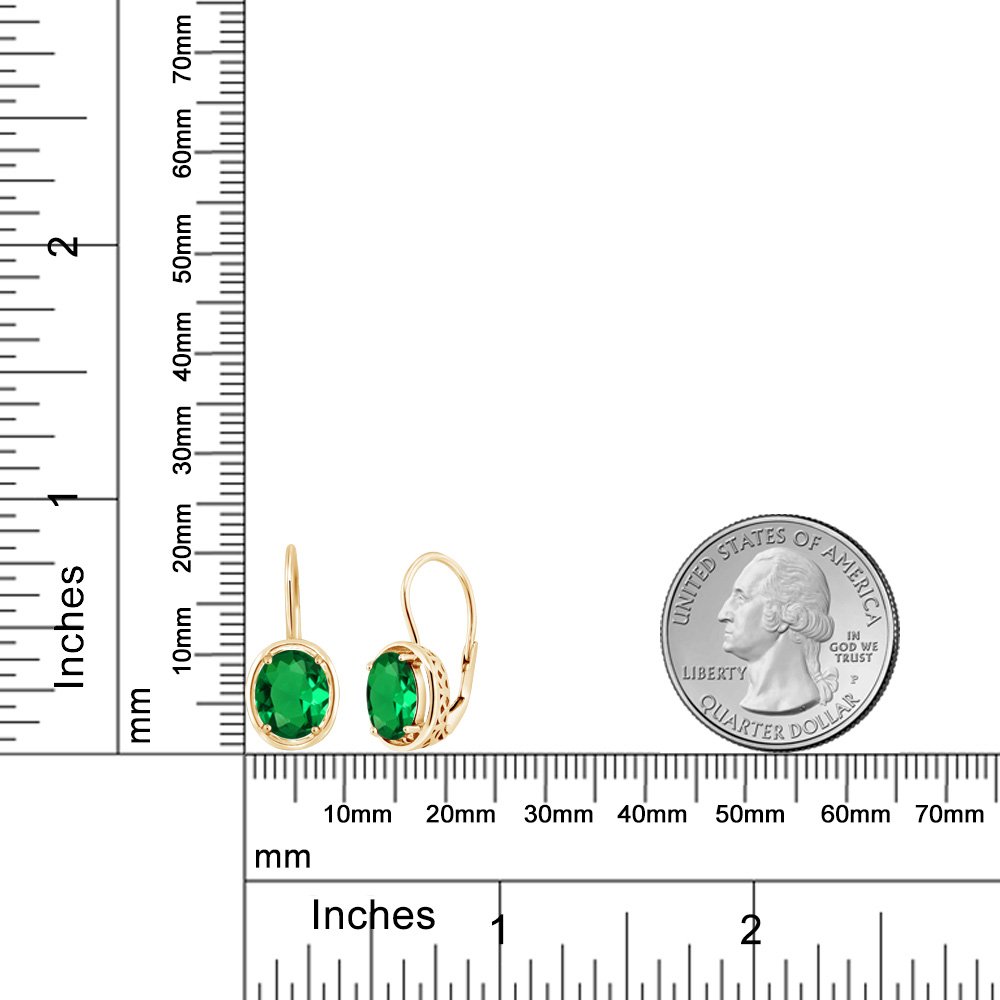 Gem Stone King 18K Yellow Gold Plated Silver Green Simulated Emerald Earrings For Women | 3.00 Cttw | Oval 9X7MM