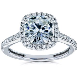 kobelli cushion moissanite halo engagement ring 2 1/4 ctw 14k white gold