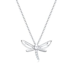 Carleen 14k Solid Gold CZ Simulated Diamond Small Cute Dragonfly Necklace Dainty Delicate Everyday Fine Jewelry Statement Pendant Valentines Day Gifts for Women Girls, 16+2" Gold Chain