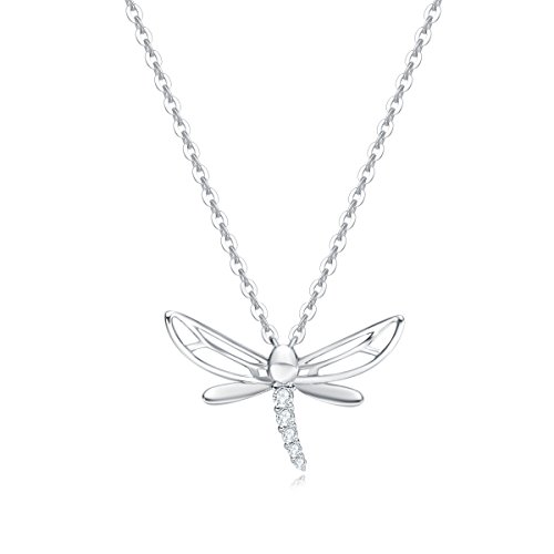 Carleen 14k Solid Gold CZ Simulated Diamond Small Cute Dragonfly Necklace Dainty Delicate Everyday Fine Jewelry Statement Pendant Valentines Day Gifts for Women Girls, 16+2" Gold Chain