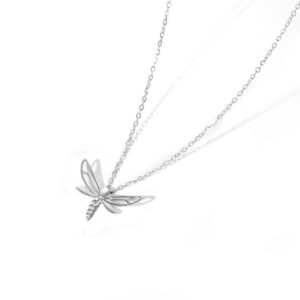 Carleen 14k Solid Gold CZ Simulated Diamond Small Cute Dragonfly Necklace Dainty Delicate Everyday Fine Jewelry Statement Pendant Valentines Day Gifts for Women Girls, 16+2" Gold Chain