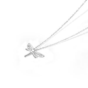 Carleen 14k Solid Gold CZ Simulated Diamond Small Cute Dragonfly Necklace Dainty Delicate Everyday Fine Jewelry Statement Pendant Valentines Day Gifts for Women Girls, 16+2" Gold Chain