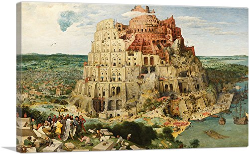 ARTCANVAS The Great Tower of Babel 1563 Canvas Art Print Stretched Framed Painting Picture Poster Giclee Wall Decor by Pieter Bruegel the Elder - 40" x 26" (0.75" Deep)