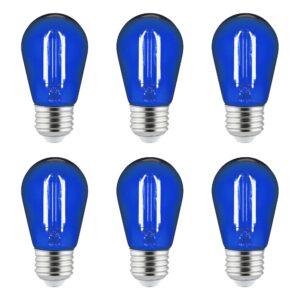 sunlite 40972 led s14 string light bulb, 2 watts (25w equivalent), medium e26 base, party decoration, holiday lighting, transparent, dimmable, ul listed, blue, 6 count