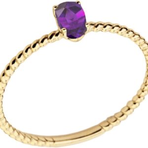 Dainty 10k Yellow Gold Stackable Oval-Shaped Amethyst Rope Engagement/Promise Ring (Size 7)