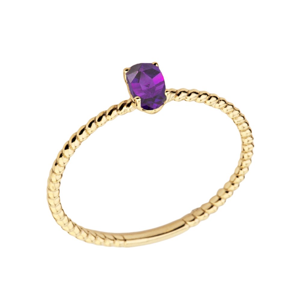 Dainty 10k Yellow Gold Stackable Oval-Shaped Amethyst Rope Engagement/Promise Ring (Size 7)