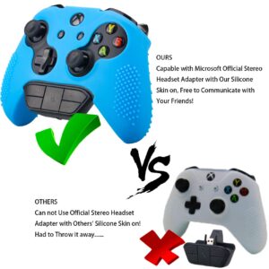 9CDeer 1 Piece of Studded Protective Silicone Cover Skin Sleeve Case + 8 Thumb Grips Analog Caps for Xbox One/S/X Controller Blue Compatible with Official Stereo Headset Adapter