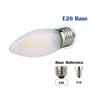 c35 led candelabra bulb, 2w dimmable, 25w incandescent equivalent, high cri warm white light, frosted glass housing, e26 medium base, torpedo tip, 3 pack