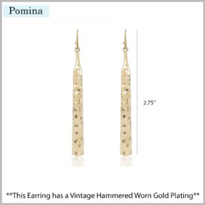 POMINA Gold Long Vertical Linear Bar Dangle Drop Earrings Hammered Gold Geometric Link Dangling Fashion Earrings for Women