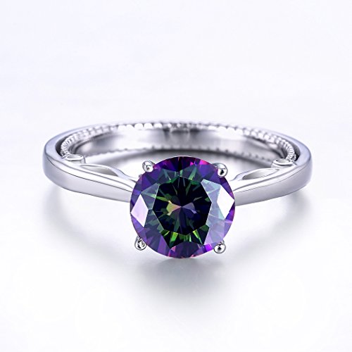 925 Sterling Silver Brilliant Classic Created Cubic Ziconia Rainbow Topaz CZ Ring Wedding Engagement Anniversary Statement Eternity Ring