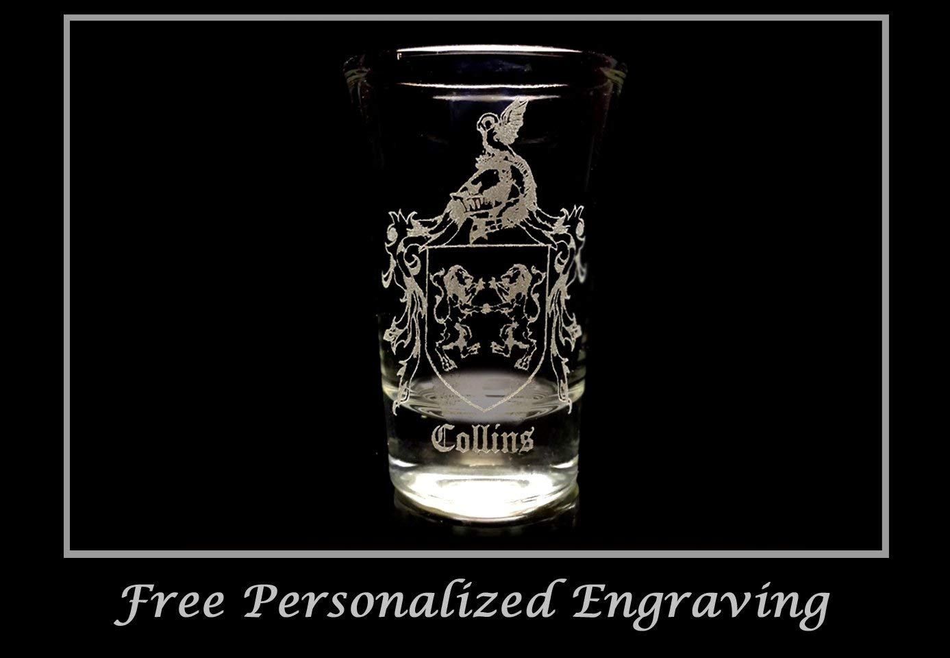 Collins Irish Family Coat of Arms Shot Glass 1.5oz - Free Personalized Engraving