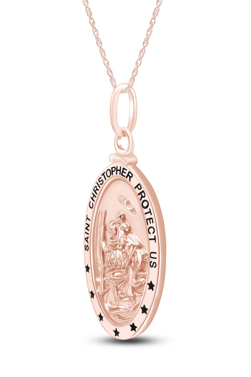 AFFY Saint Christopher Protect Us Religious Pendant Necklace in 14k Gold Over Sterling Silver