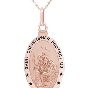 AFFY Saint Christopher Protect Us Religious Pendant Necklace in 14k Gold Over Sterling Silver