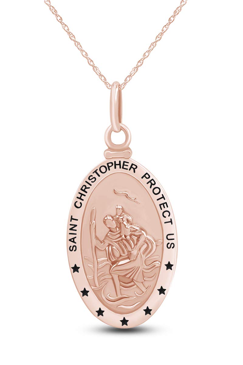 AFFY Saint Christopher Protect Us Religious Pendant Necklace in 14k Gold Over Sterling Silver