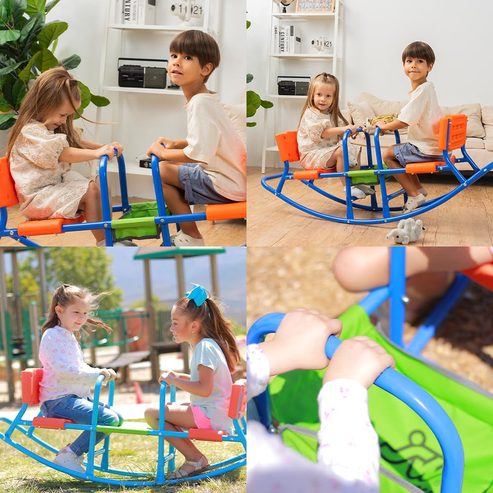 Kids Teeter Totter Outdoor Seesaw: Play - Children, Boys, Girls, Kid, Youth Ride ON Toy Living Room, Lawn, Backyard, Playground Gifts, Party Ages 3 4 5 6 Rocking HIGH Chair