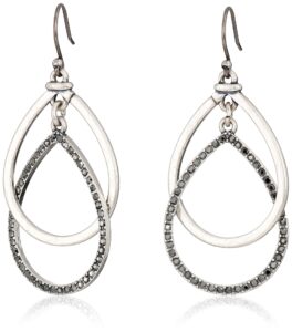 lucky brand pave double hoop earrings, silver, one size