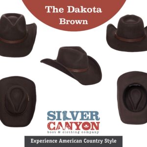 Men's Outback Wool Cowboy Hat Dakota Brown Shapeable Western Felt by Silver Canyon, Brown, Medium