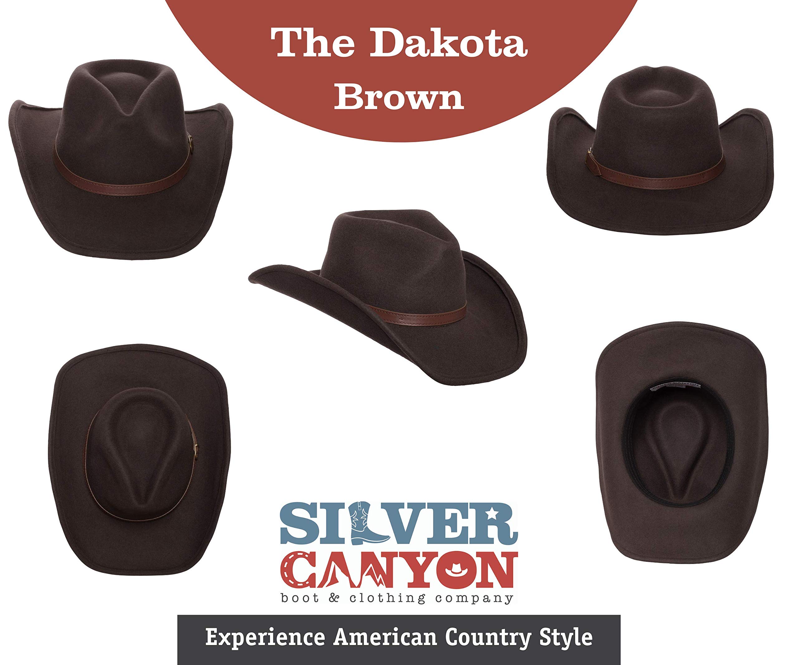 Men's Outback Wool Cowboy Hat Dakota Brown Shapeable Western Felt by Silver Canyon, Brown, Medium