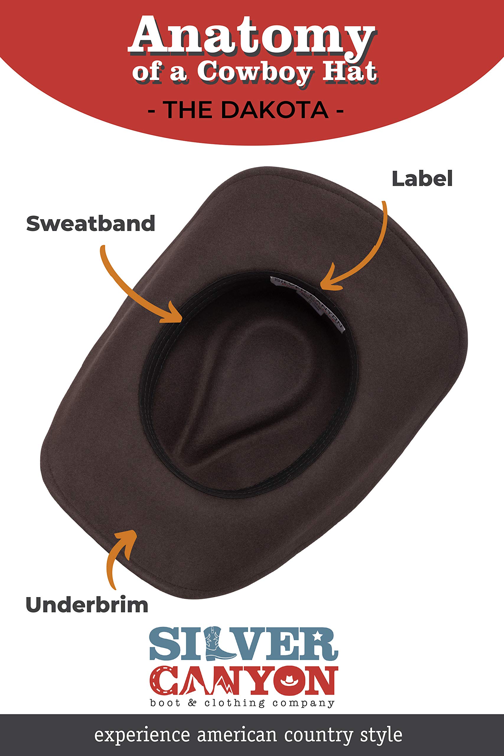 Men's Outback Wool Cowboy Hat Dakota Brown Shapeable Western Felt by Silver Canyon, Brown, Medium