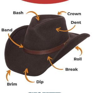 Men's Outback Wool Cowboy Hat Dakota Brown Shapeable Western Felt by Silver Canyon, Brown, Medium