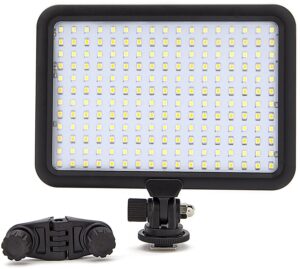 focus camera video light – 204 led dimmable, ultra slim and high power on-camera lighting panel - built-in color temperature switch – universal hot shoe for sony, canon, nikon, pentax, dslr cameras