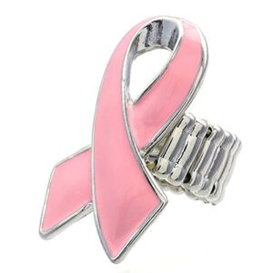 SoulBreezeCollection Pink Ribbon Breast Cancer Awareness Charm Cocktail Ring Stretch Adjustable Band (Styl 4)