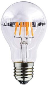 half chrome led filament bulb a19 8w led light bulb, silver bowl tipped, e26 base, soft warm white 2700k, 70w equivalent, 110-120vac, dimmable (8)