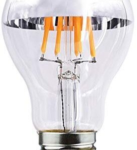 Half Chrome LED Filament Bulb A19 8W LED Light Bulb, Silver Bowl Tipped, E26 Base, Soft Warm White 2700K, 70W Equivalent, 110-120VAC, Dimmable (8)