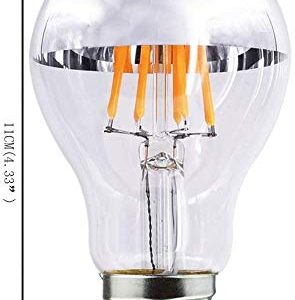 Half Chrome LED Filament Bulb A19 8W LED Light Bulb, Silver Bowl Tipped, E26 Base, Soft Warm White 2700K, 70W Equivalent, 110-120VAC, Dimmable (8)