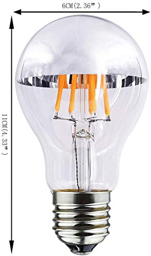 Half Chrome LED Filament Bulb A19 8W LED Light Bulb, Silver Bowl Tipped, E26 Base, Soft Warm White 2700K, 70W Equivalent, 110-120VAC, Dimmable (8)