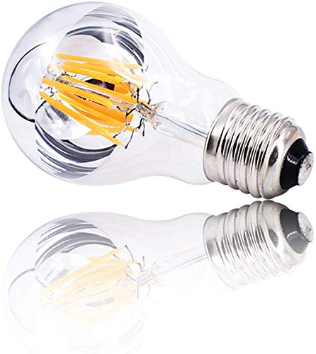 Half Chrome LED Filament Bulb A19 8W LED Light Bulb, Silver Bowl Tipped, E26 Base, Soft Warm White 2700K, 70W Equivalent, 110-120VAC, Dimmable (8)