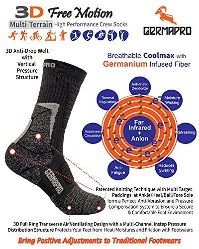 Men's Breathable Hiking Work Boot Socks w/Anti-Stress Moisture Wicking Germanium & Coolmax Fiber Lite-Compression 1/2 pr (X-Large, Brown)