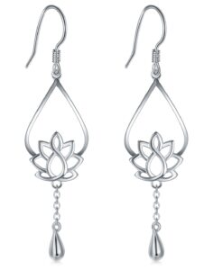 925 sterling silver earrings, boruo lotus flower yoga earrings