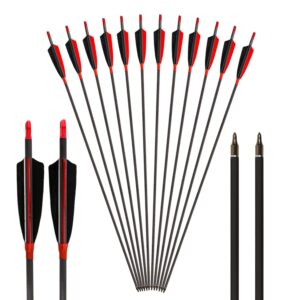 ms jumpper archery carbon arrows 400 spine with 4” real feather fletching 100 grain points for compound recurve longbow (12 pack) (30 inch arrows)