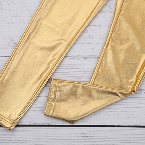 YiZYiF Kids Girls Full Length Gymnastic Unitard Long Sleeve Ballet Dance Leotard Child Shiny Tight Dance Gym Jumpsuit Gold 3-4