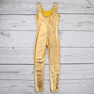 YiZYiF Kids Girls Full Length Gymnastic Unitard Long Sleeve Ballet Dance Leotard Child Shiny Tight Dance Gym Jumpsuit Gold 3-4