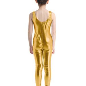 YiZYiF Kids Girls Full Length Gymnastic Unitard Long Sleeve Ballet Dance Leotard Child Shiny Tight Dance Gym Jumpsuit Gold 3-4