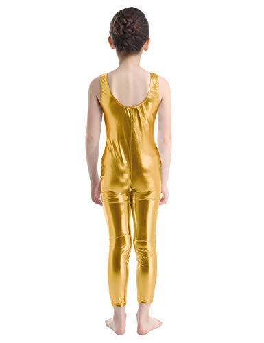 YiZYiF Kids Girls Full Length Gymnastic Unitard Long Sleeve Ballet Dance Leotard Child Shiny Tight Dance Gym Jumpsuit Gold 3-4