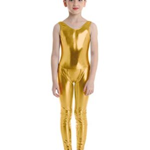 YiZYiF Kids Girls Full Length Gymnastic Unitard Long Sleeve Ballet Dance Leotard Child Shiny Tight Dance Gym Jumpsuit Gold 3-4