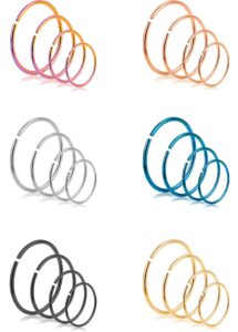 revolia 24pcs 22g 316l stainless steel nose rings hoop cartilage ear septum piercings 6-12mm